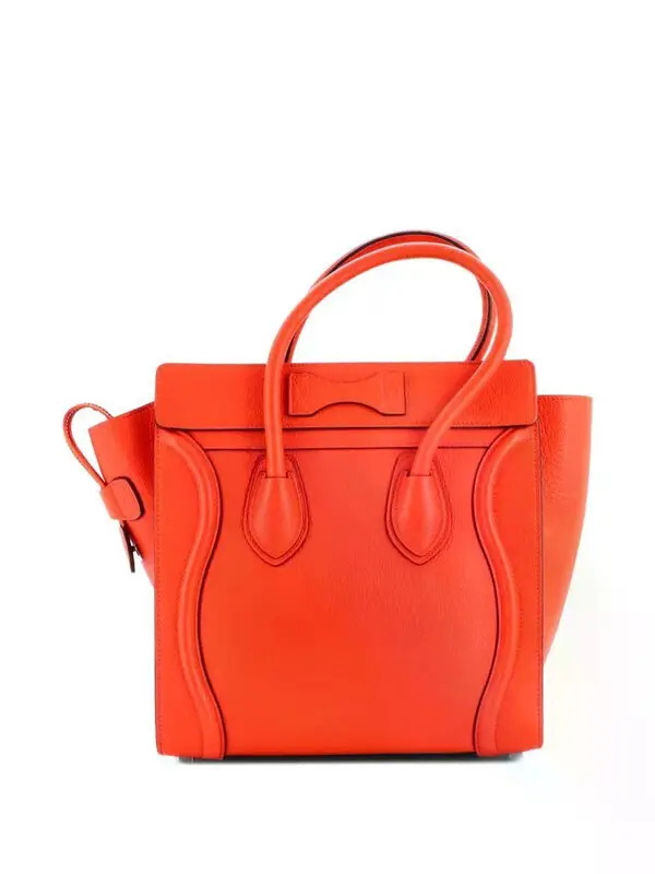 Celine Luggage Bag Grainy Leather Micro Tote Bag - Orange