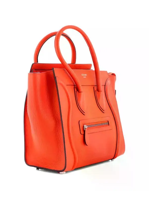 Celine Luggage Bag Grainy Leather Micro Tote Bag - Orange