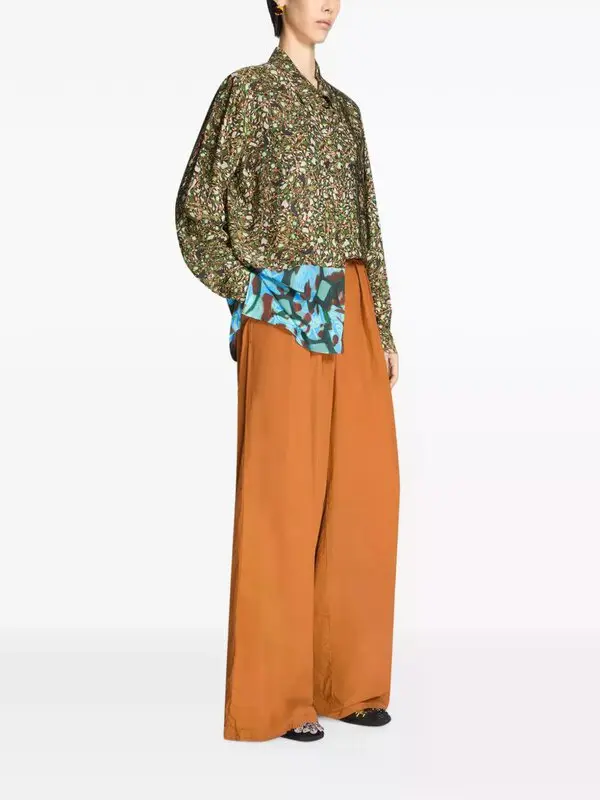 Dries Van Noten Loose Viscose Shirt With Marbled Clay Print - Green