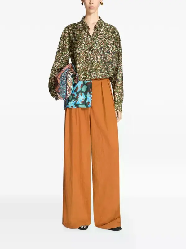 Dries Van Noten Wide Leg Pleated Cotton Trousers