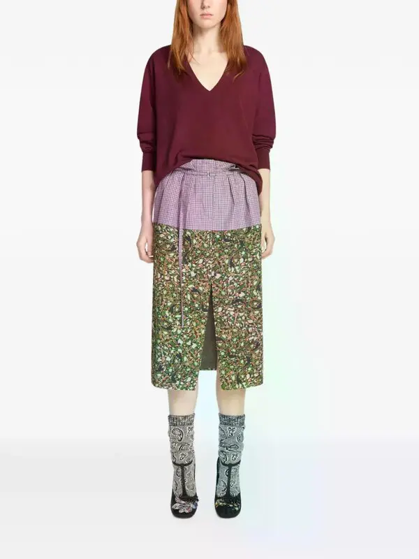 Dries Van Noten Belted Contrast Print Knee-length Skirt