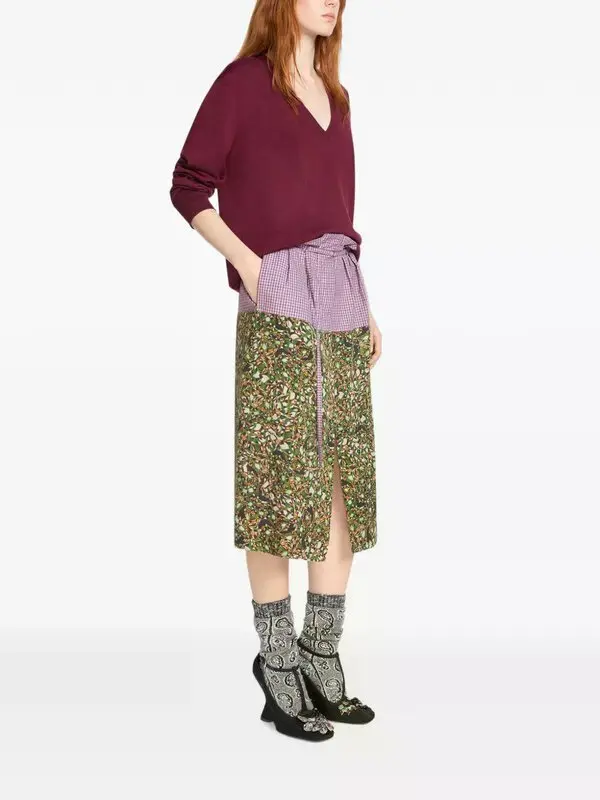 Dries Van Noten Belted Contrast Print Knee-length Skirt
