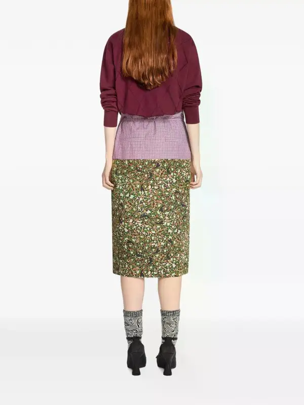 Dries Van Noten Belted Contrast Print Knee-length Skirt