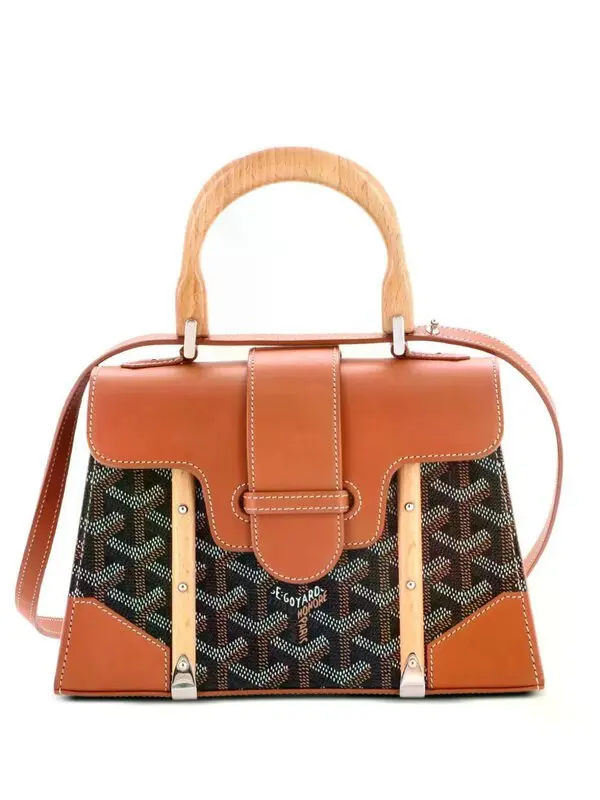 Goyard Structured Saigon Top Handle Bag Coated Canvas With Leather Mini Satchel - Brown