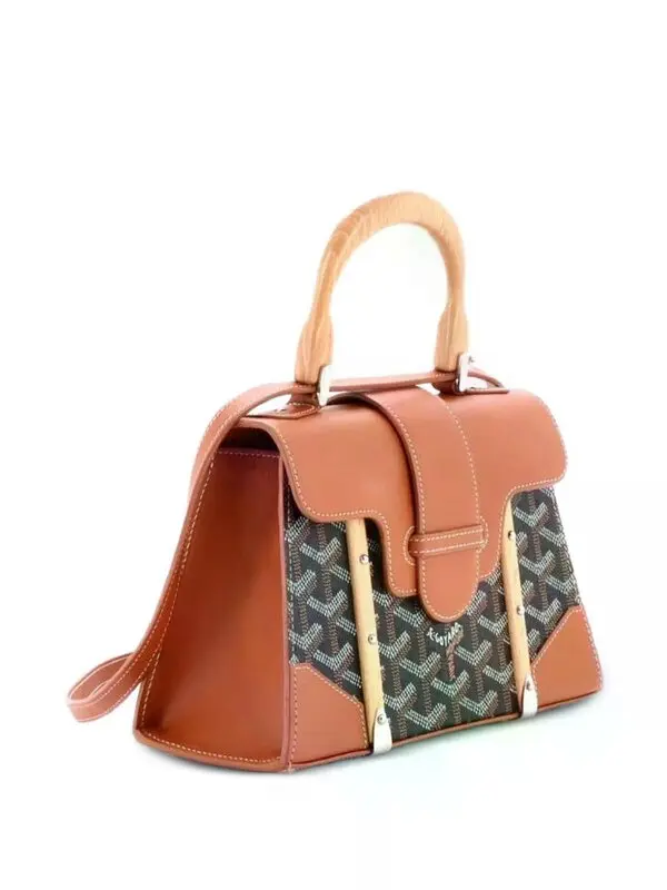 Goyard Structured Saigon Top Handle Bag Coated Canvas With Leather Mini Satchel - Brown