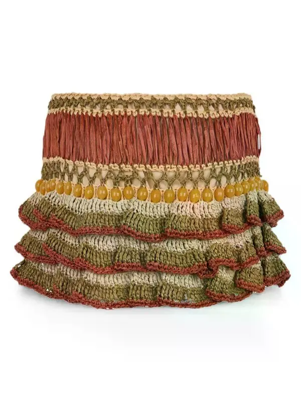 Alberta Ferretti Ruffled Bead-embellished Mini Skirt