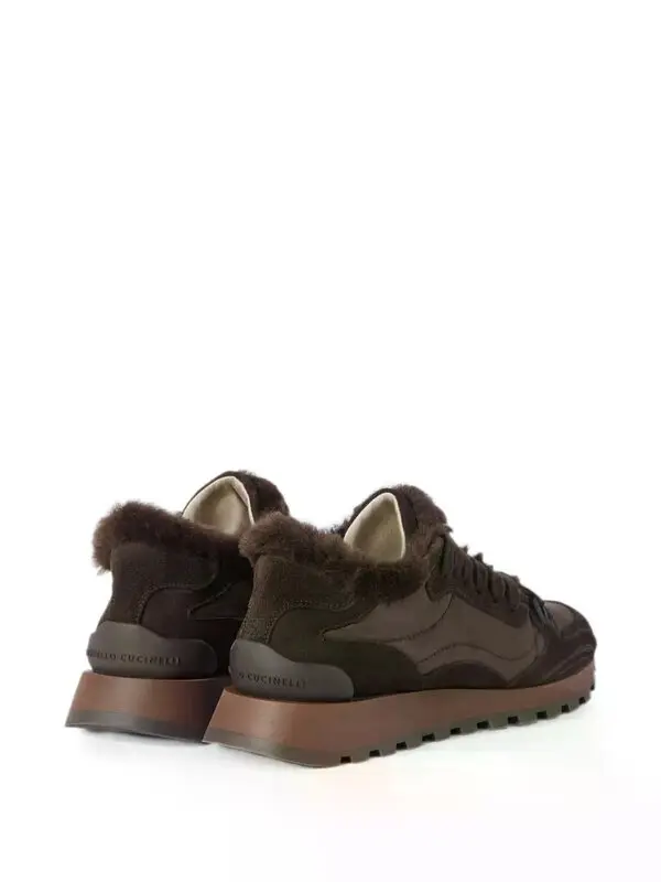 Brunello Cucinelli Suede And Techno-fabric Runners With Shearling Lining And Monili