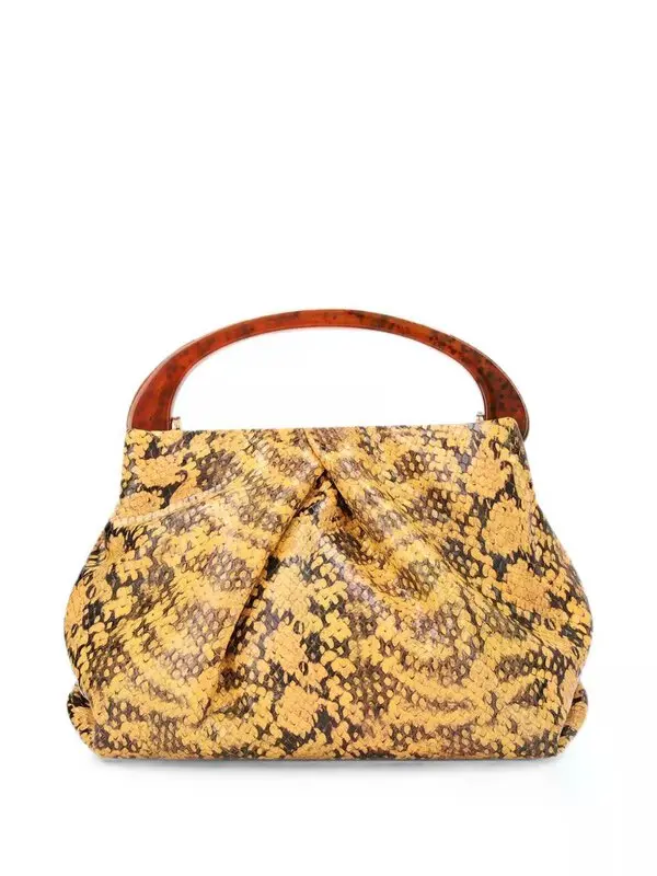 Dries Van Noten Small Pleated Snakeskin-printed Leather Bag With Resin Handle