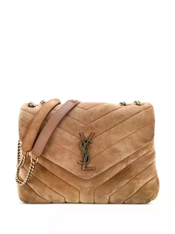Saint Laurent Loulou Matelassé Chevron Suede Small Shoulder Bag