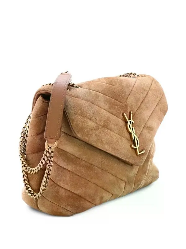 Saint Laurent Loulou Matelassé Chevron Suede Small Shoulder Bag