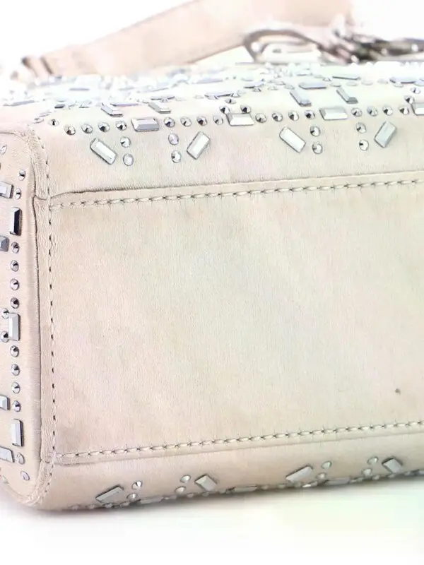 Dior Lady Bag Crystal Embellished Cannage Quilt Satin Mini Satchel - Neutrals