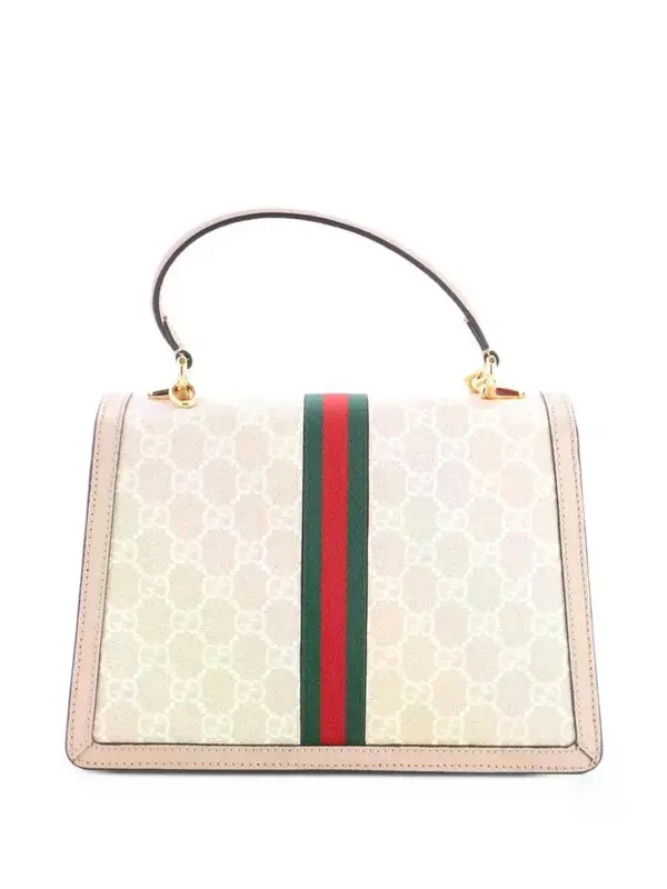 Gucci Ophidia Flap Top Handle Bag Gg Coated Canvas Small Satchel - Neutrals