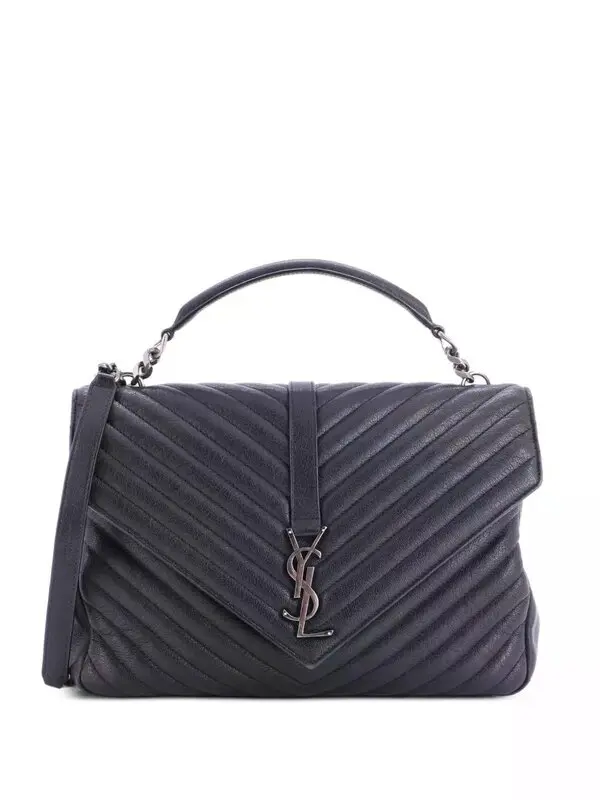 Saint Laurent Matelassé Chevron Leather College Bag - Black
