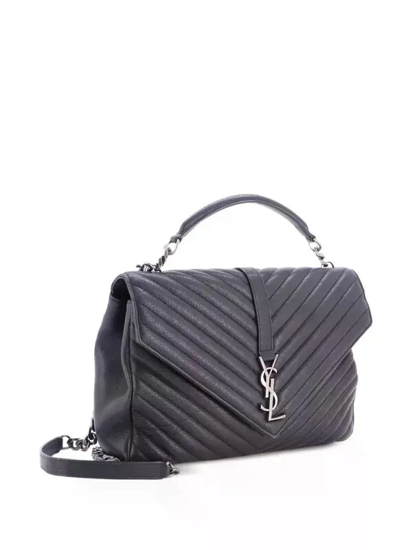 Saint Laurent Matelassé Chevron Leather College Bag - Black