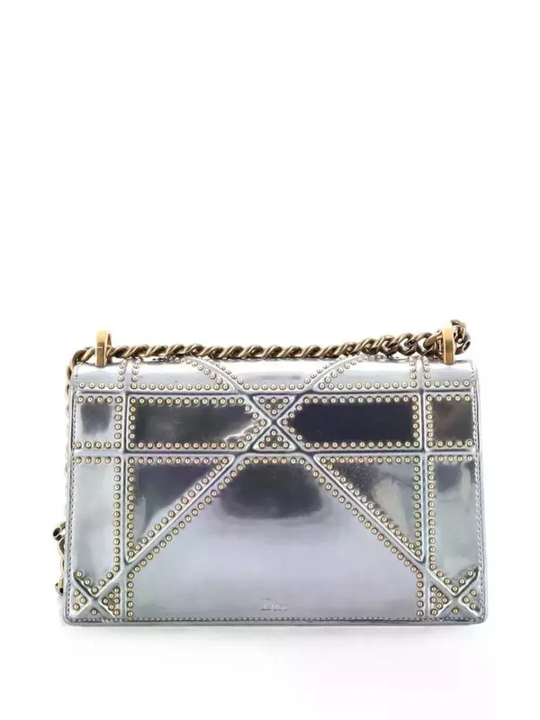 Dior Diorama Flap Bag Studded Patent Small Crossbody Bag - Silver