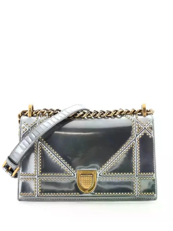 Dior Diorama Flap Bag Studded Patent Small Crossbody Bag - Silver