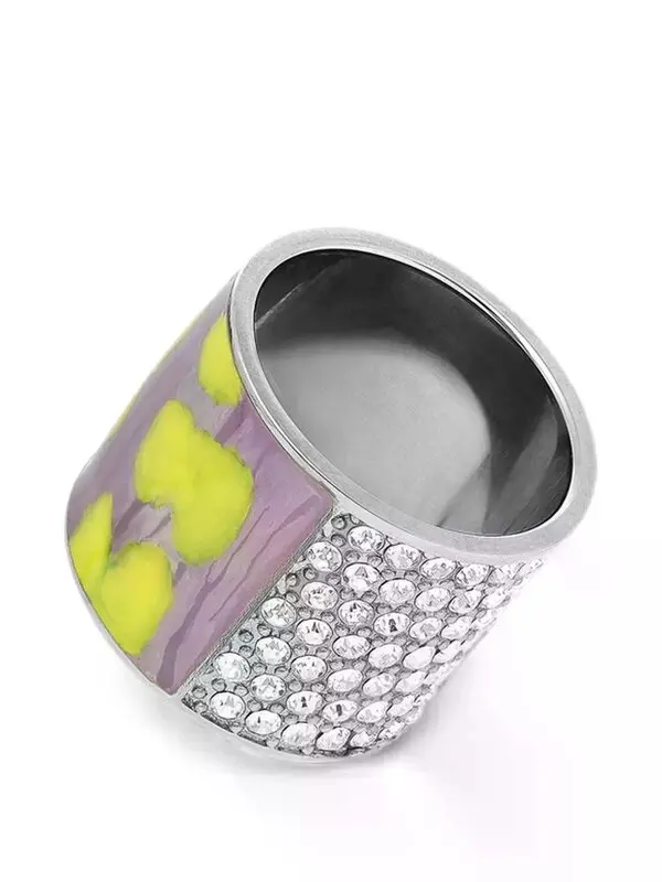 Dries Van Noten Hand-painted Tortoiseshell Motif Ring With Strass Embellishments