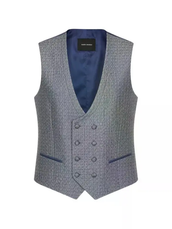 RAMON SANJURJO Geometric Pattern Double-breasted Waistcoat - Grey