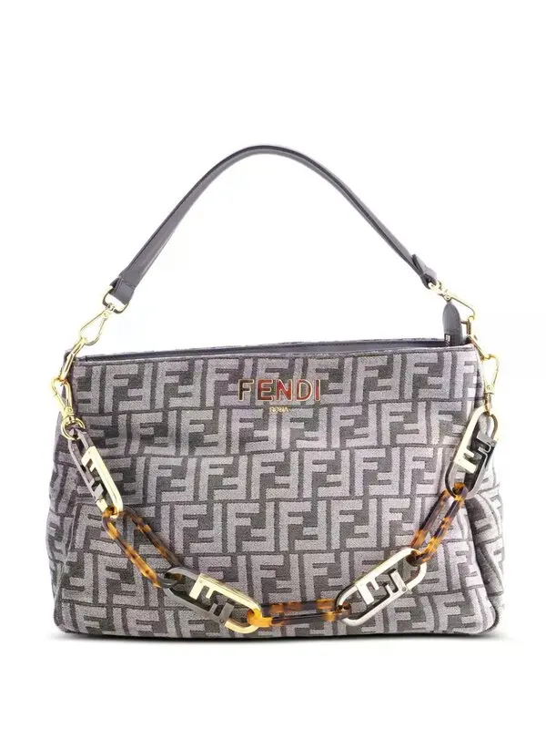 Fendi O'lock Zip Shoulder Bag Zucca Chenille Hobo Bag - Grey