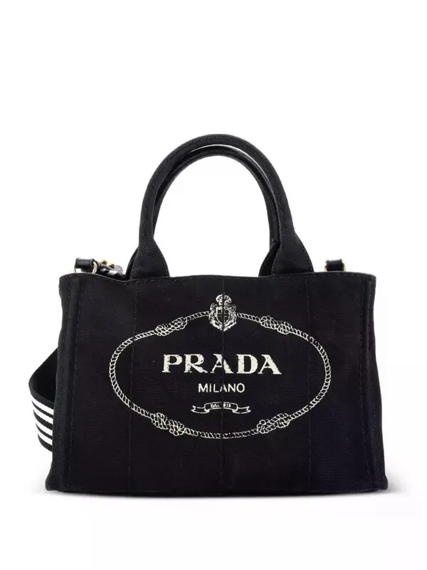 Prada Canapa Convertible Canvas Mini Tote Bag - Black
