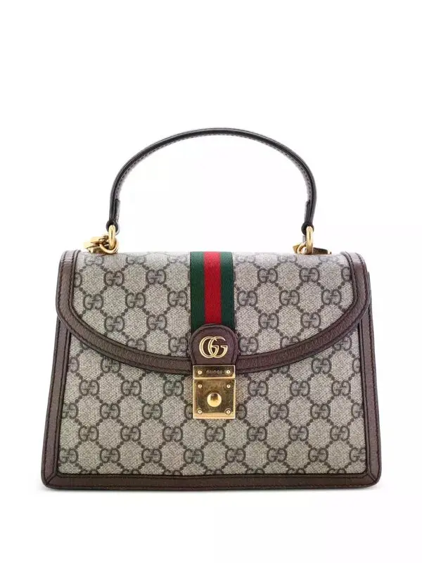Gucci Ophidia Flap Top Handle Bag Gg Coated Canvas Small Satchel - Brown