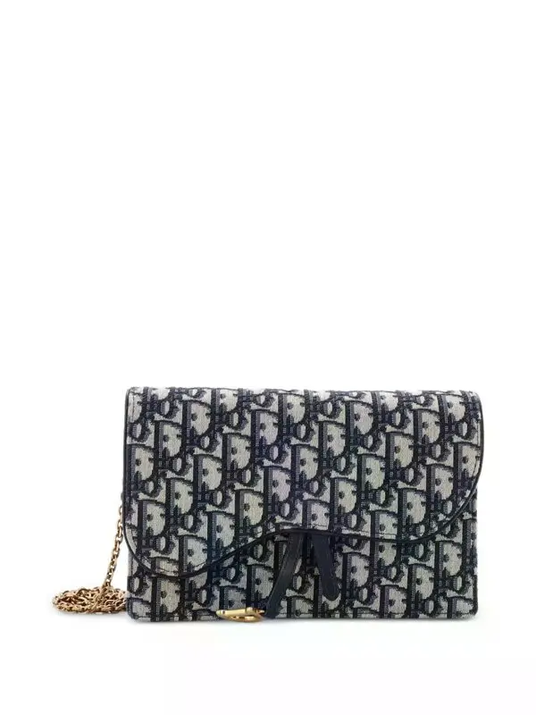 Dior Saddle Chain Oblique Canvas Clutch Bag - Blue