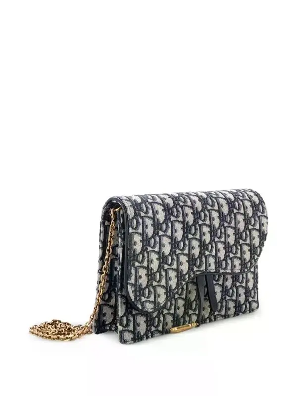 Dior Saddle Chain Oblique Canvas Clutch Bag - Blue