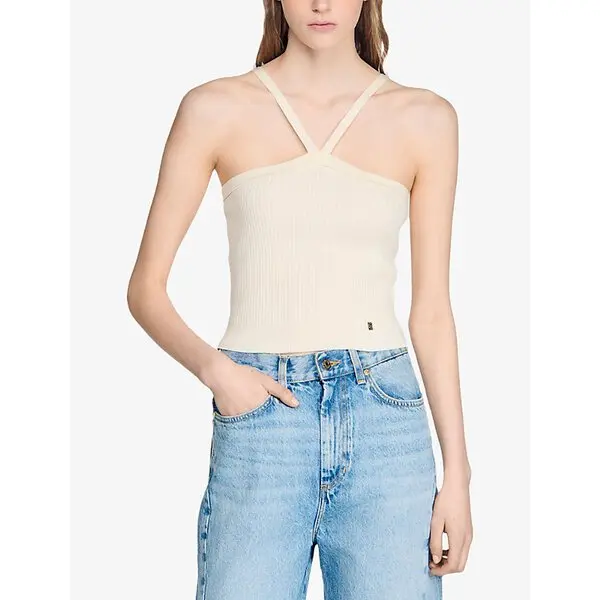 Sandro Ribbed Halter Knit Top