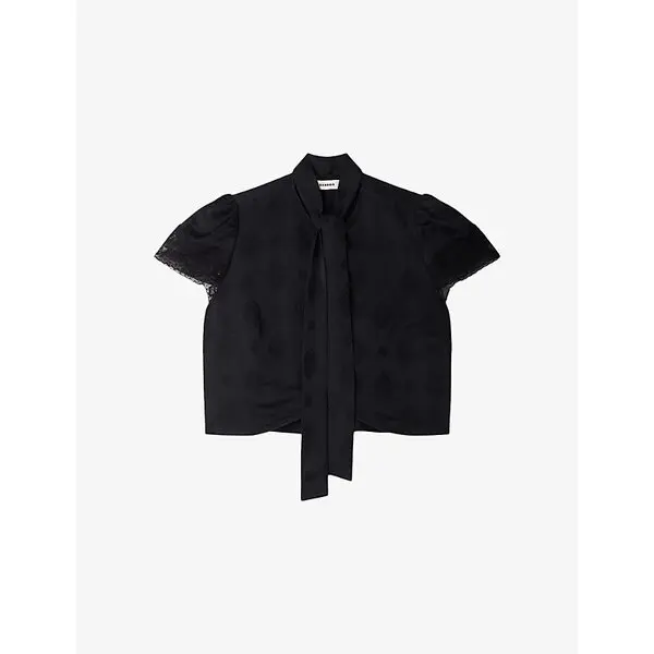 Sandro Paisley Jacquard Crop Woven Top - Black