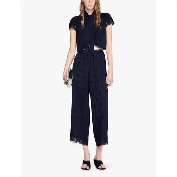 Sandro Paisley Jacquard Self-tie Crop Top