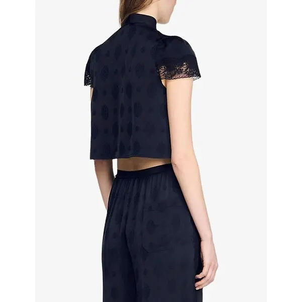 Sandro Paisley Jacquard Self-tie Crop Top