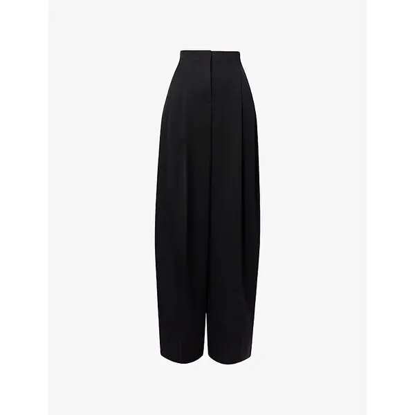 MUGLER Pleated Wide-leg Wool Trousers - Black