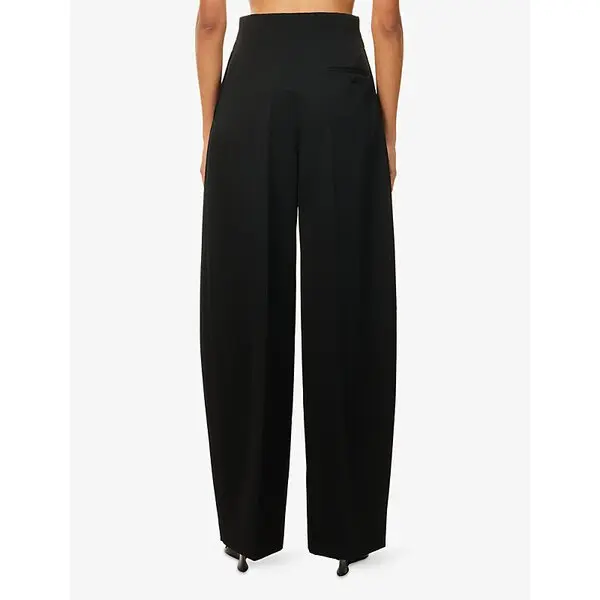 MUGLER Pleated Wide-leg Wool Trousers