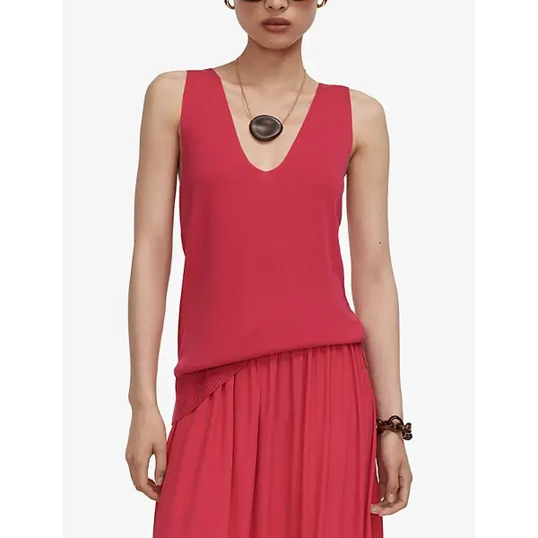 JOSEPH Silk Knit V-neck Vest Top - Fuchsia