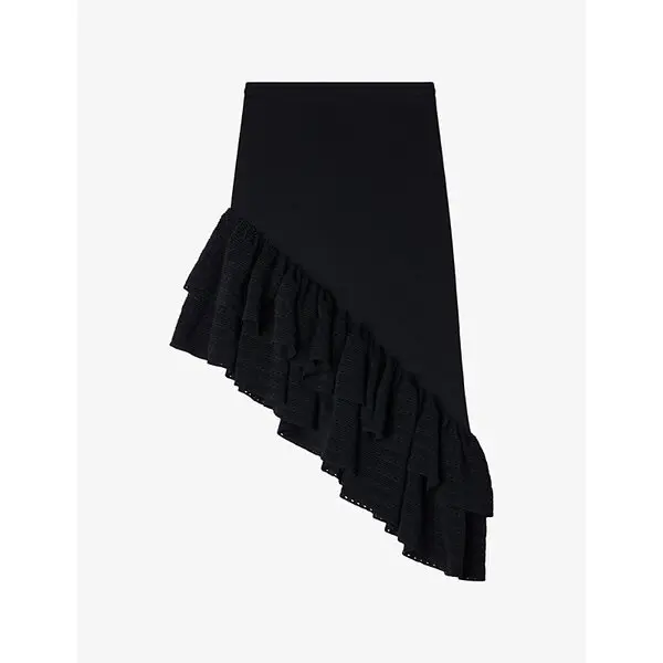Sandro Asymmetrical Knit Midi Skirt - Black