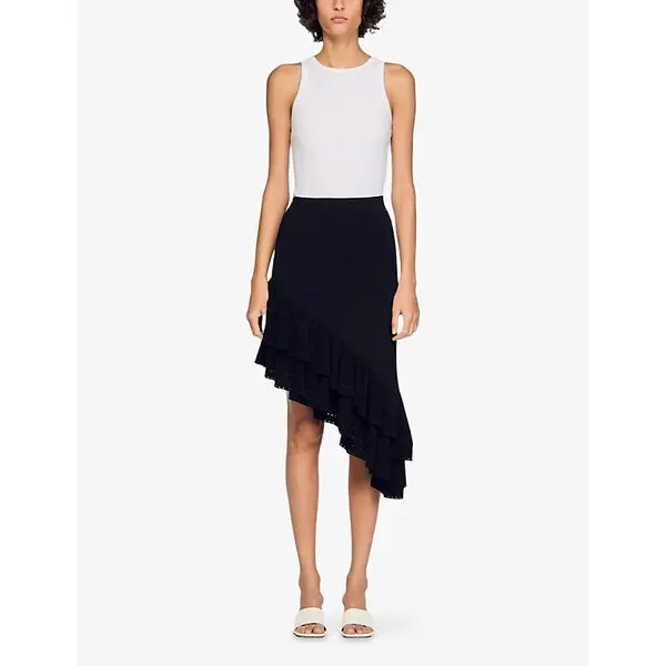 Sandro Asymmetrical Knit Midi Skirt