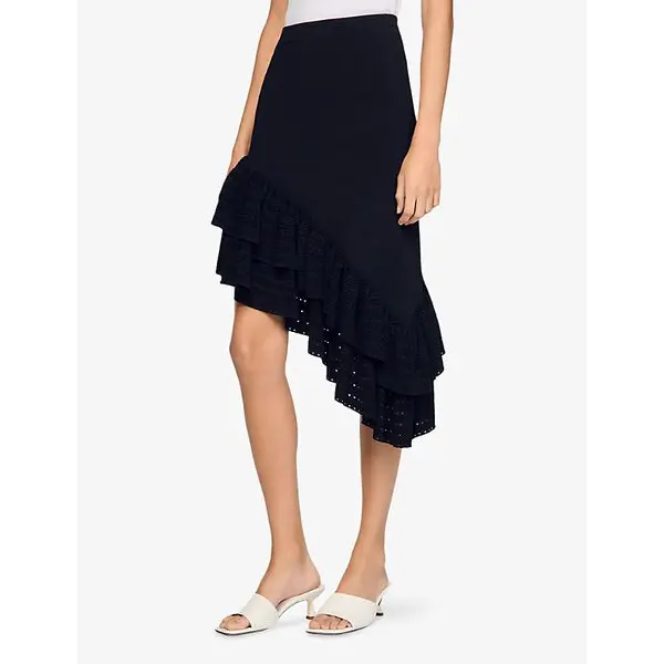Sandro Asymmetrical Knit Midi Skirt