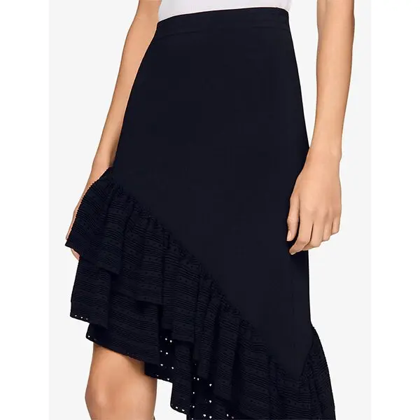 Sandro Asymmetrical Knit Midi Skirt