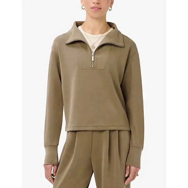 Sweaty Betty Sand Wash Half-zip Crop Jersey Sweatshirt - Khakibrown