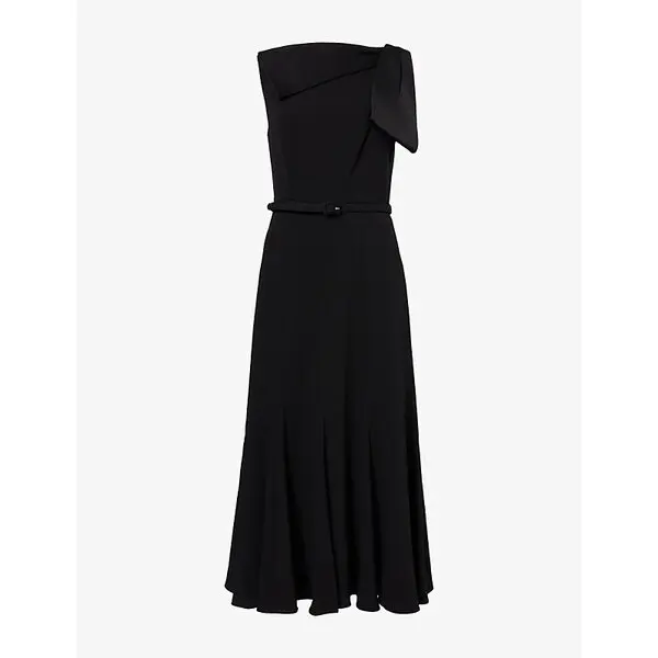 Roland Mouret Asymmetric Bow Belted Crepe Midi Dress - Black