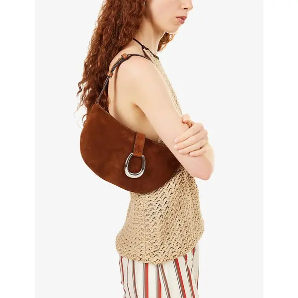 Staud Harlow Crescent Suede Shoulder Bag - Tabac
