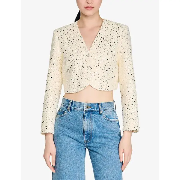 Sandro Cropped Sequin Cotton Jacket