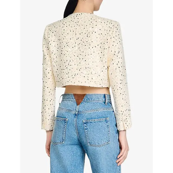 Sandro Cropped Sequin Cotton Jacket