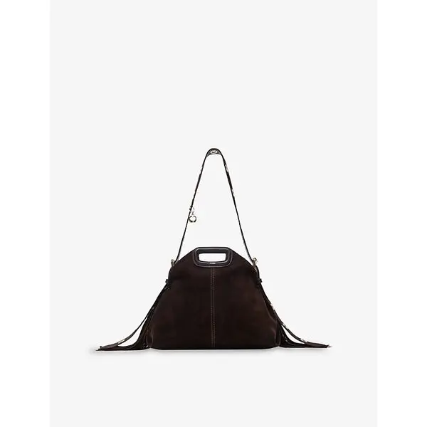 Maje Suede Shoulder Bag With Fringing - Dark Brown