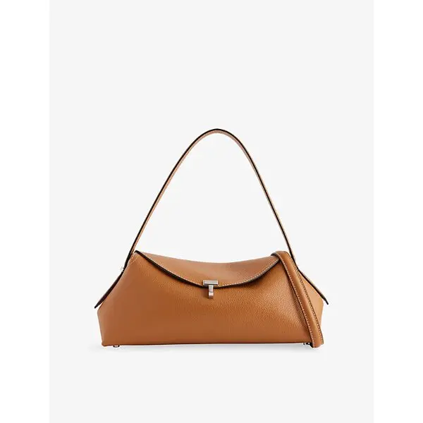 TOTEME T-lock Logo Leather Shoulder Bag - Tan