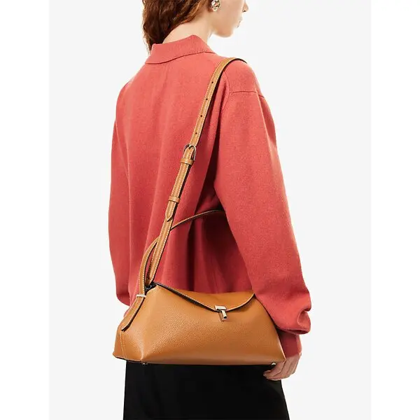TOTEME T-lock Logo Leather Shoulder Bag - Tan