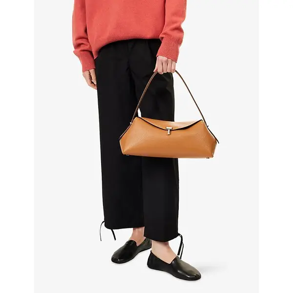 TOTEME T-lock Logo Leather Shoulder Bag - Tan