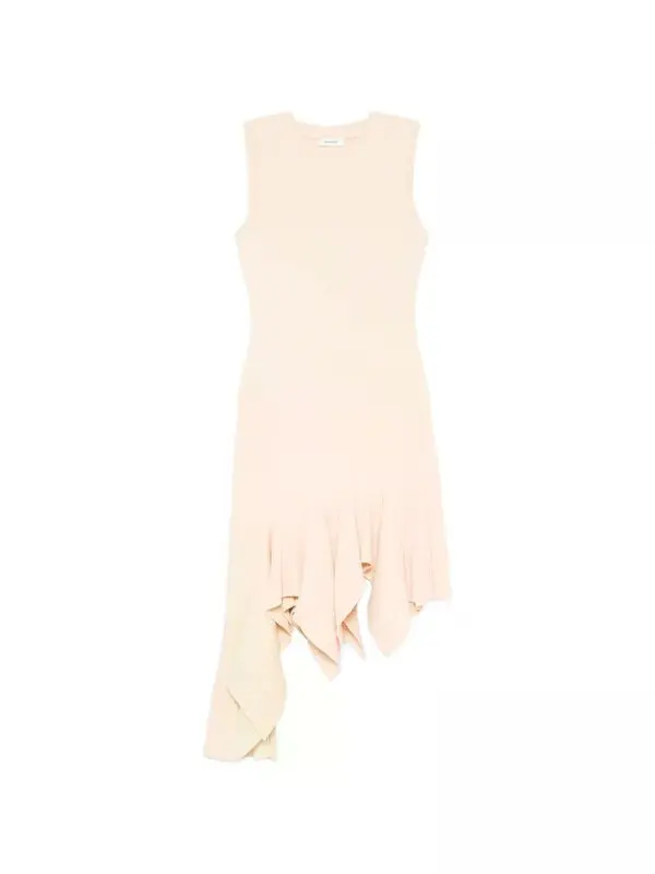 Sandro Asymmetric Ruffled Knitted Mini Dress - Neutrals