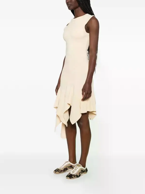 Sandro Asymmetric Ruffled Knitted Mini Dress - Neutrals