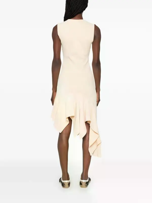 Sandro Asymmetric Ruffled Knitted Mini Dress - Neutrals